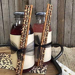 Outside the Box Papers Safari Theme Animal Print Paper Drinking Straws 7.75 Inches 75 Pack Black, Brown, Tan