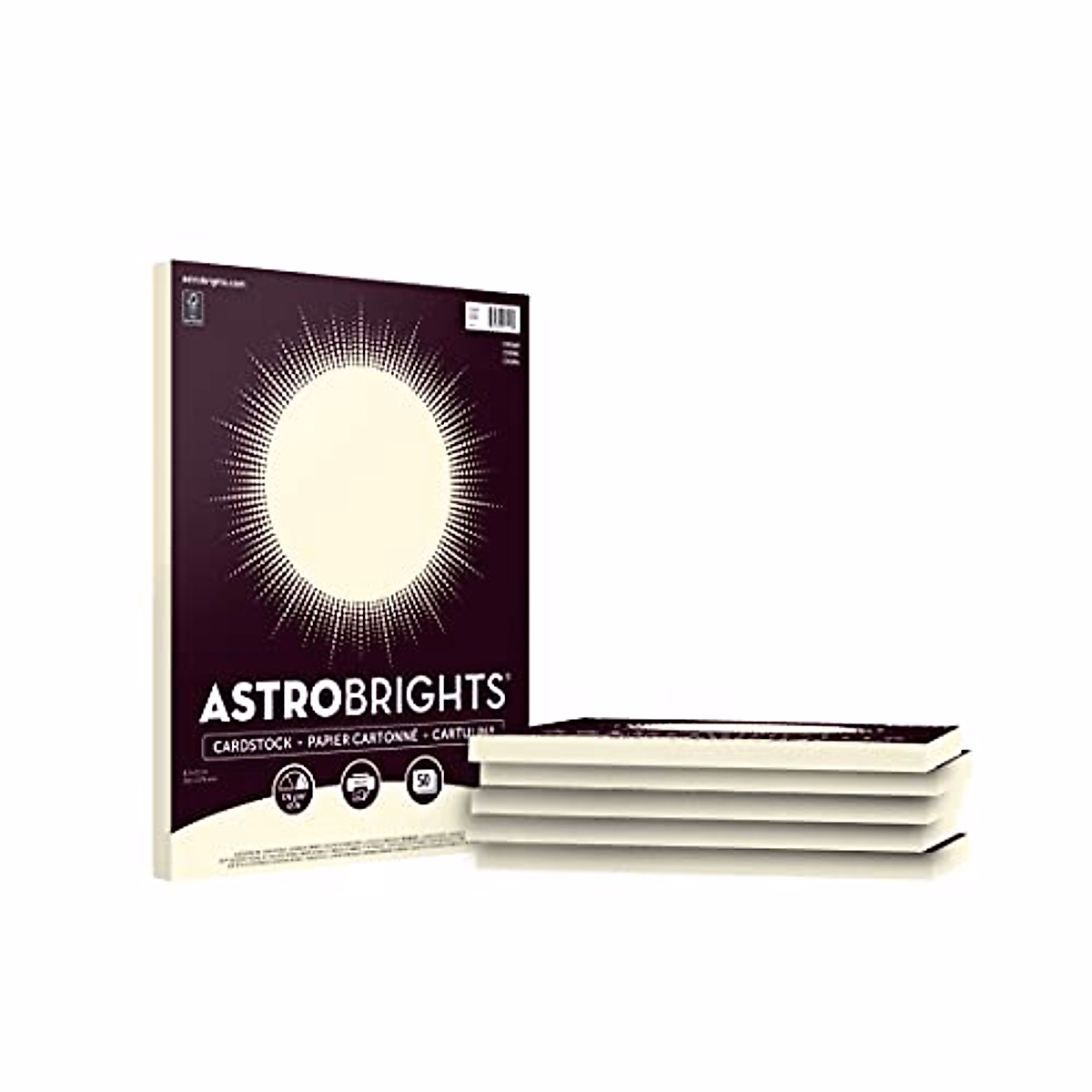 Astrobrights Colored Cardstock, 8.5" x 11", 65 lb/176 gsm, Cream", 50 Sheets (Pack of 6) - 300 Sheets in Total (91518)