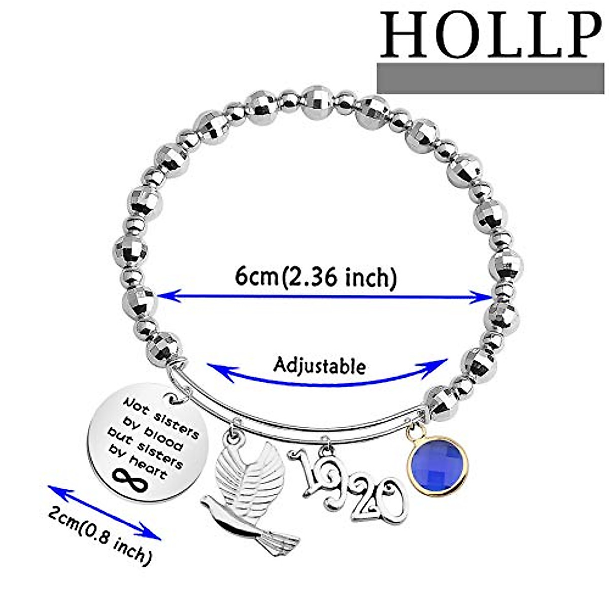 HOLLP 1920 Sorority Navy Jewelry Not Sisters by Blood But Sisters by Heart Pigeon Bracelet Sister Gift Sorority Gift Greek Sorority Inspired Gift for Finer Women (Mirror Bracelet)