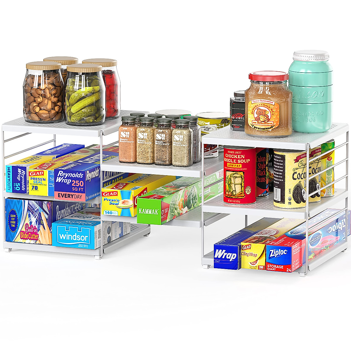 Simple Houseware Expendable Kitchen Counter Shelf Organizer, White, Plastic, 23.2" L x 9.8" W x 8.7" H