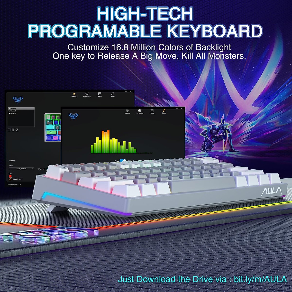 AULA 60 Percent Wired Mechanical Gaming Keyboard, 29 RGB Backlit Custom Hot Swappable Keyboard, Blue Switch 60% Mini Small Compact Keyboard for PC/Mac/Laptop/Wins —— (Wired Version)