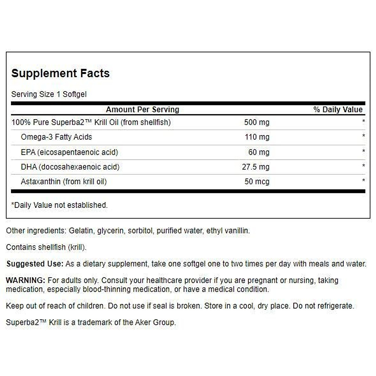 Swanson 100% Pure Krill Oil 500 Milligrams 60 Sgels (2 Pack)