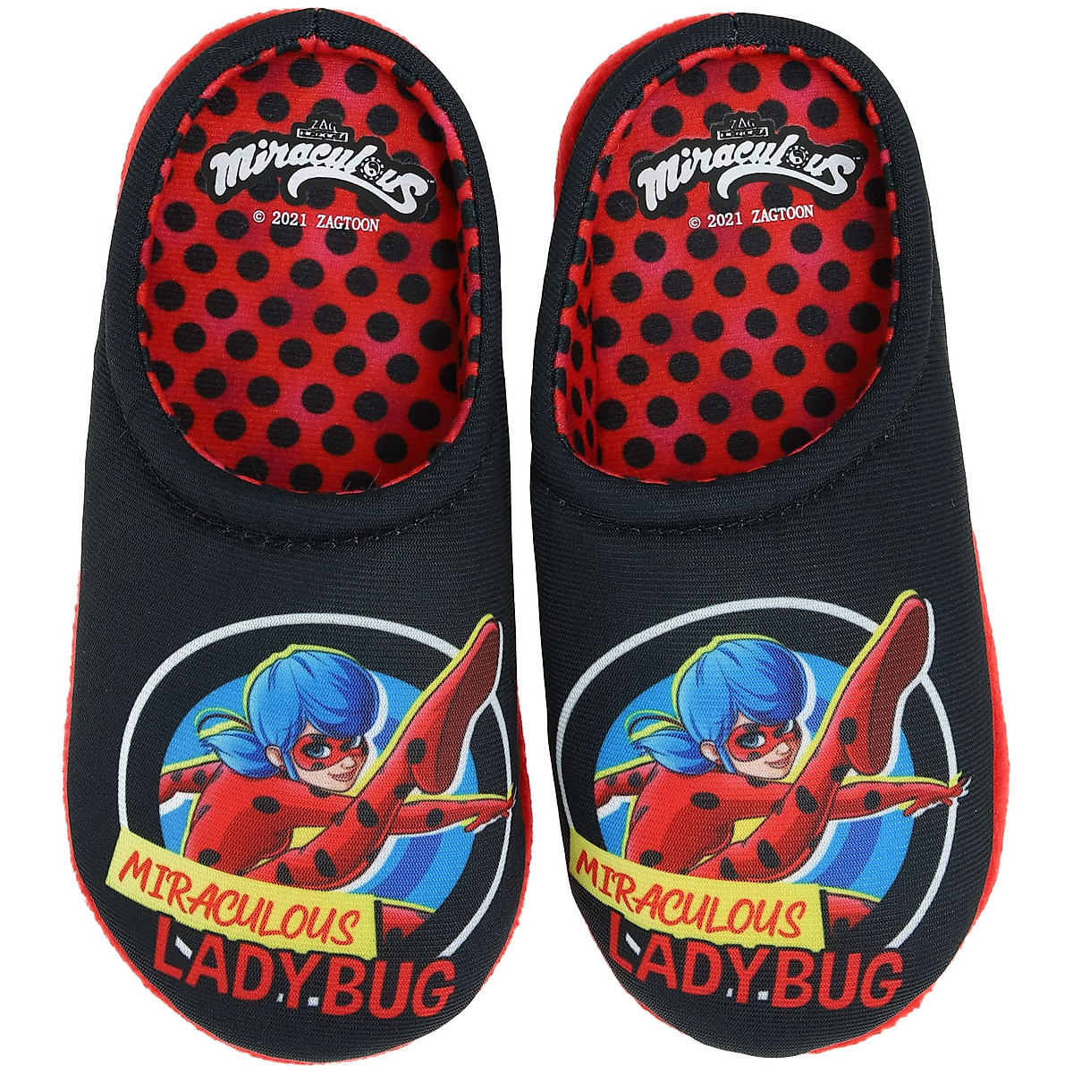 Miraculous Ladybug Girls' Pajama Set 2-Piece Jersey PJs with Cozeez Slippers, Red, Girls' Size 7/8