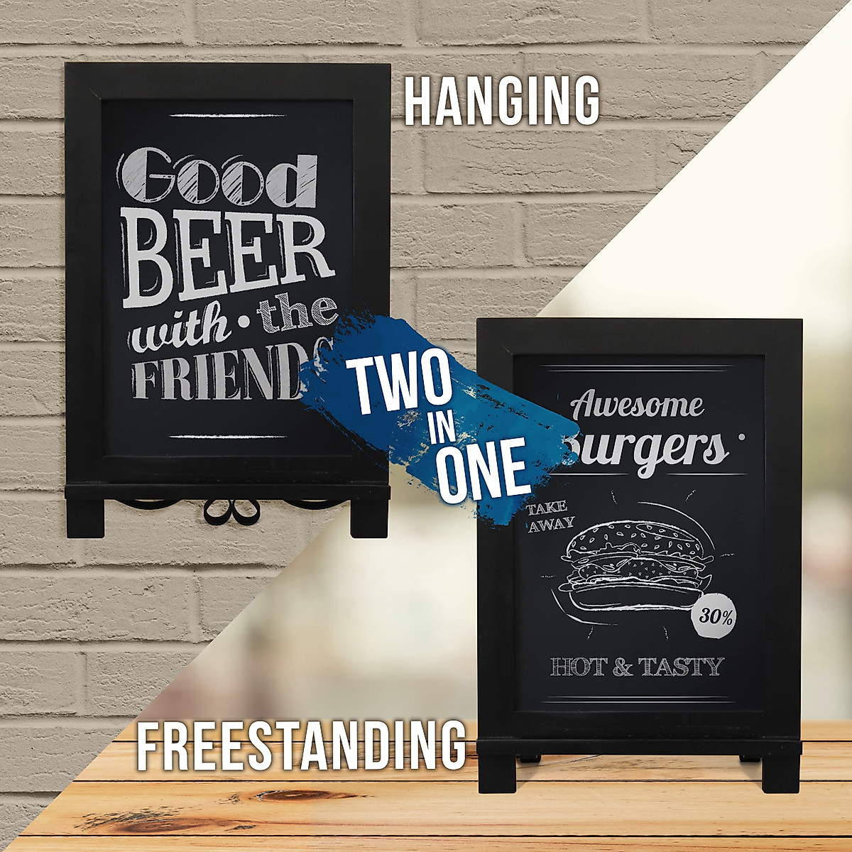 HBCY Creations Black Wooden Tabletop Chalkboard with Legs/Vintage Wedding Table Sign/Small Kitchen Countertop Memo Board/Antique Wooden Frame (9.5” x 14” Inches) (4 - Black)