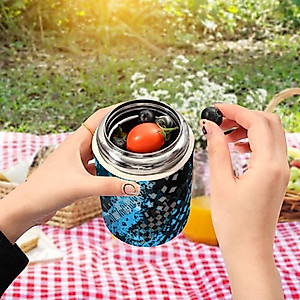 JUNZAN Blue Doodle Kids Womens Lunch Insulated Jar with Spoon 17oz/500ml Warm Food Containers Stainless Steel Vacuum Keep Warm Lunch Boxes for Keeps Food Hot