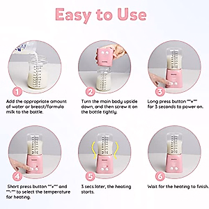 Bottle Warmer, Baby Bottle Warmer Portable for Travel Car On The Go, 2-5 Min Fast Bottle Warmer for Breastmilk, Wireless Rechargeable with 4 Precise Temperature Control, Auto Shut-Off, USB, 8.8oz