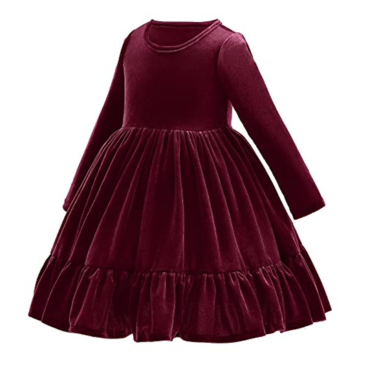 IMEKIS Christmas Dress for Toddler Girls Velvet Dress Baby Winter Pageant Party Gowns Kids Princess Long Sleeve Wedding Evening Gown Xmas Holiday Thanksgiving Birthday Fall Outfit Burgundy 5-6X