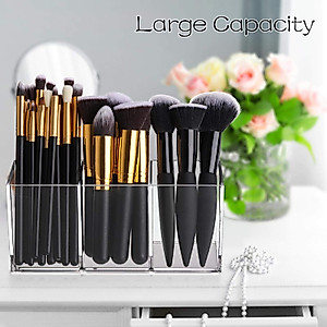 Makeup Brush Holder Organizer Clear Cosmetic Brushes Container Storage 3 Slots - Great for Vanity