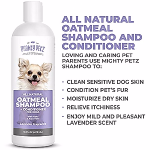 Mighty Petz 2-in-1 Oatmeal Dog Shampoo and Conditioner – Dog Shampoo Sensitive Skin for Dog's Itchy Dry Skin with Soothing Aloe Vera + Baking Soda + pH Balanced. Get Smelly Dogs Coat Fresh, 16 oz