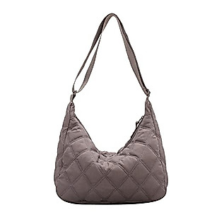 Women Hobo Shoulder Bag Puffer Small Tote Crossbody Bag Purse Cotton Handmade Bags Handbag with Zipper School Work Travel Grey