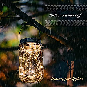 6 Pack Solar Mason Jar Lights With 6 Handle/2 Fairy Sticker, 30 LED Solar Mason Jar Lids Fairy Lights Outdoor For Party Patio Garden Decor Solar Fairy Lanterns Table Lights Warm White(No Jars)