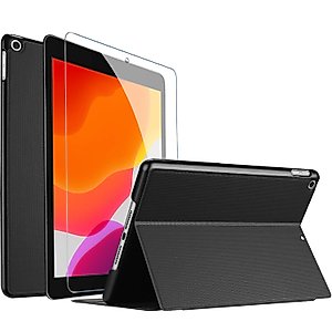 ProCase Smart Case for iPad 10.2 (2021 9th Gen/2020 8th Gen/ 2019 7th Gen) Folio Case with Tempered Glass Screen Protector, Slim Stand Protective Case for 10.2" iPad 9/8/7th Generation -Black