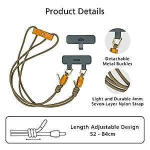 Alto Crossbody Phone Lanyard: detachable patch, nylon strap with Italian leather pad, for iPhone 15/15 Plus/15 Pro /15 Pro Max case (Caramel Brown)