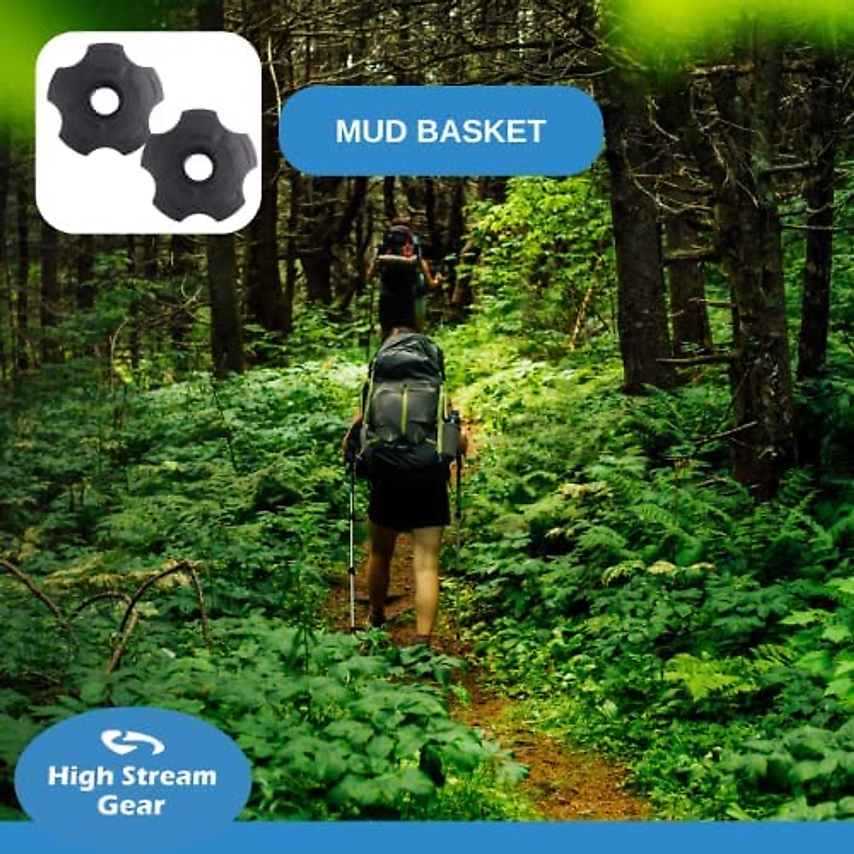 High Stream Gear trekking poles accessories. A replacement set of 2 rubber tips and 2 mud baskets for all weather and all terrain. Fits most standard trekking/hiking/walking poles/sticks