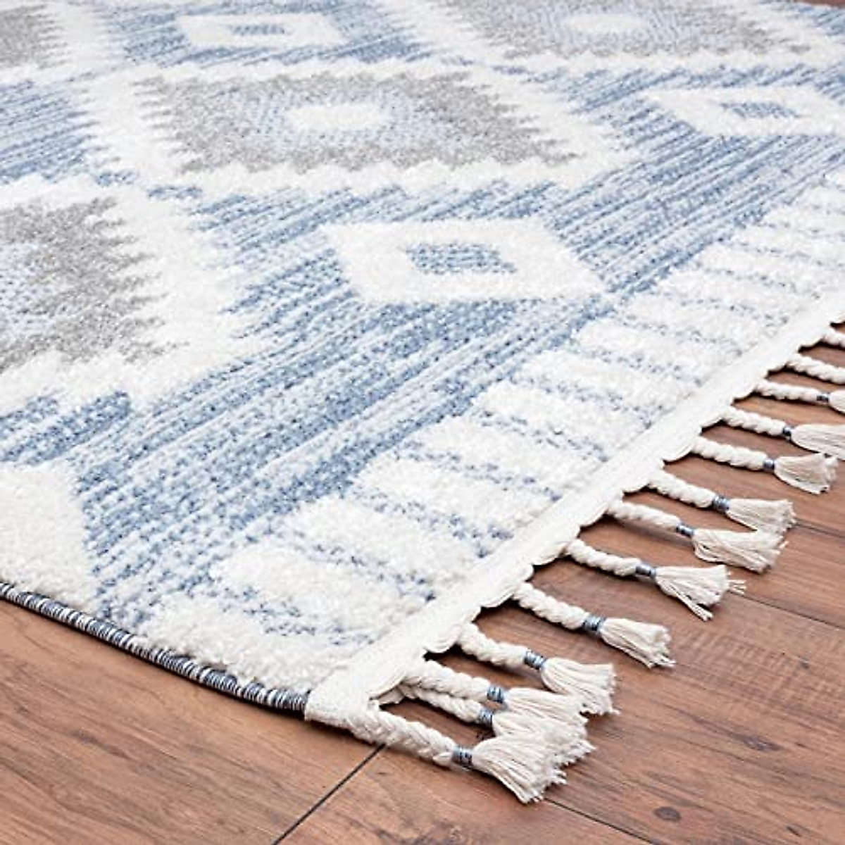 LUXE WEAVERS Ibiza Collection Blue Moroccan Geometric Area Rug 2x7