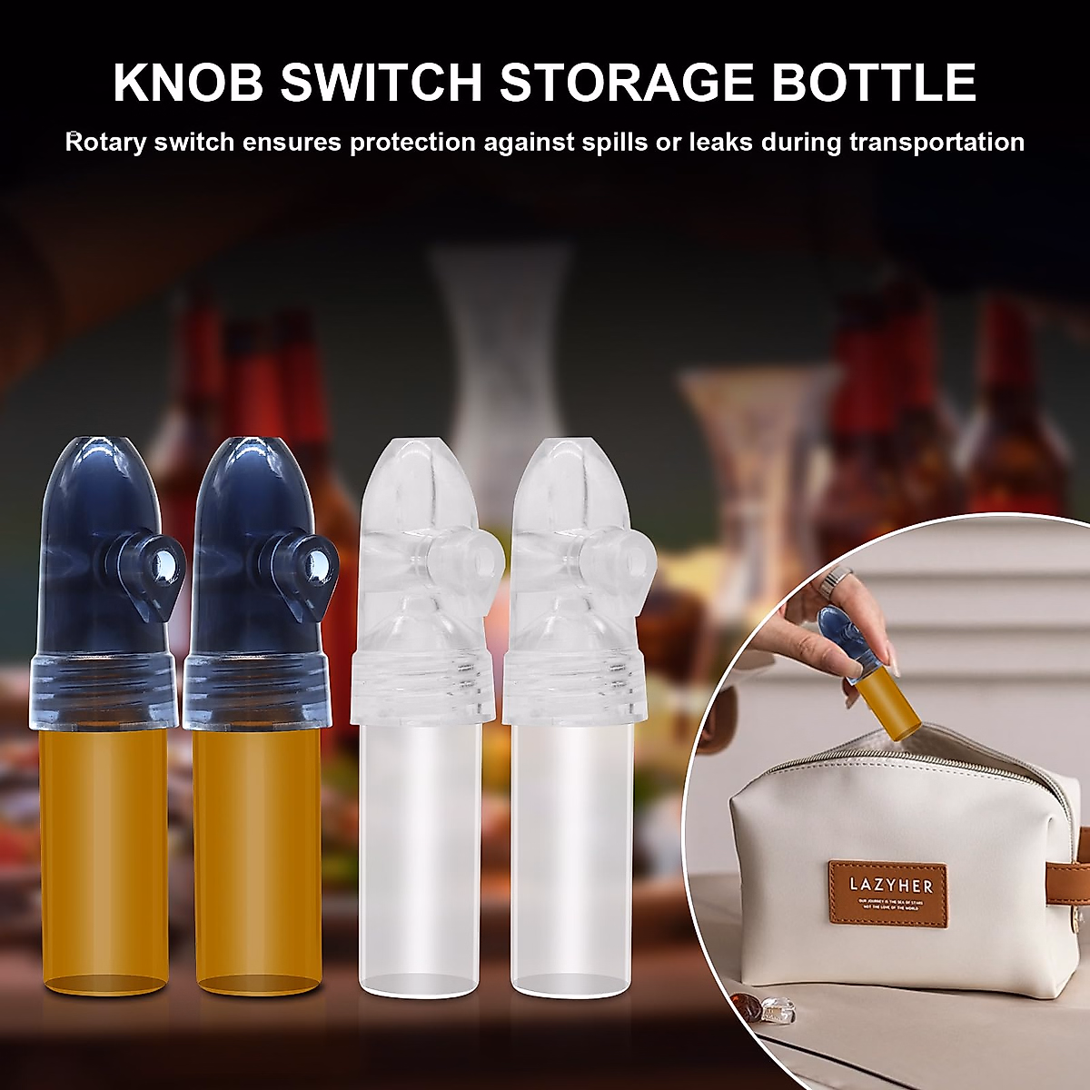 4 Pack Camping Spice Containers Portable Spice Dispenser Knob Switch Storage Bottle Portable Glass Leak Proof Decorative Bottle for Outdoor Camping Travel (White+Brown)