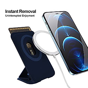 Vesmatity Fold Leather Magnetic Stand&Wallet, Magsafe Wallet Card Holder for Back of Phone Grip【Removable&Wireless Charging Compatible】 iPhone Card Holder Compatible with iPhone 12 Pro Max (Blue)