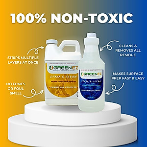 GREENEZ Strip & Clean Furniture Stripping Kit | Removes Multiple Paint Layers | Varnish & Epoxy Remover | Wood Paint Stripper | Melts Coatings | Soy-Based Formula | Includes Residue Removal Spray