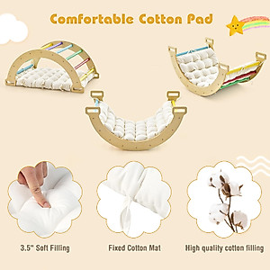 INFANS 4 in 1 Arch Climbing Toys for Toddlers, Montessori Wooden Arch Climber Ladder Structure and Rocker with Cushion Pad, Waldorf Children Indoor Gym Learning Playset for Kids Boys Girls