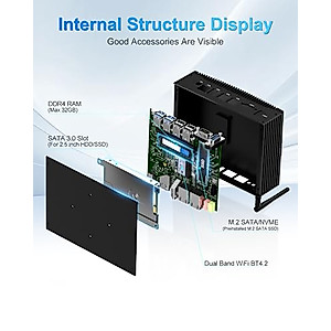 FANPEEC Fanless Mini PC Core i3 6157U, Industrial PC Windows 10 Pro 64GB RAM 512GB SSD 1TB HDD, WiFi 5, BT 4.2, 8 x USB 2.0, 2 x Ethernet Ports, 2 x HD Mini Desktop Computers