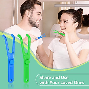 Chengu 10 Pieces Dental Floss Holder Reusable Flosser Reusable Floss Handle Holder Flossmate Handle for Oral Clearing (Blue, Green)