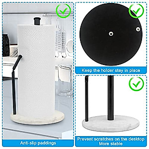 Marble Weighted Paper Towel Holder,Freestanding Black Paper Towel Roll Holder with Tension Arm-for Kitchen Bathroom Countertop,Standard or Jumbo-Sized Roll Holder