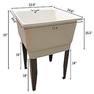 Free Standing Laundry Tub White Utility Sink Basin Fixture with Floor Mount Grey Steel Legs, 23 in. Wide, 25 in. Long, 15 in. Height, 4 in. Center set Holes