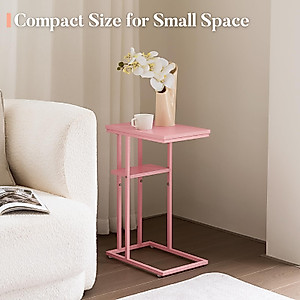 Yoobure C Shaped End Table, Side Table for Couch and Bed, Small Side Table for Small Spaces, Living Room, Bedroom, Rustic Snack Table