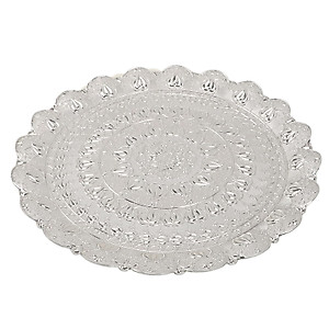 Turkish Tea Coffee Serving Tray Food Trays Vintage Style Embossed Pattern Round Coffee Plate for Bar Outdoor Dessert (Silver)