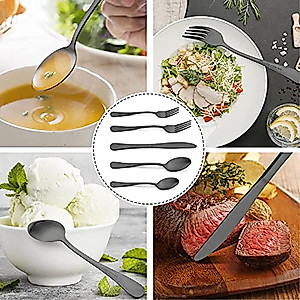 20-Piece Black Silverware Set with Tray, E-far Stainless Steel Flatware Cutlery Set Service for 4, Eating Utensils Tableware with Plastic Organizer for Home Kitchen, Matte Finished & Dishwasher safe