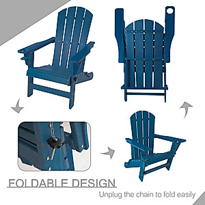 Kozyard Folding Adirondack Chair Patio Outdoor Chairs HDPE Plastic Resin Deck Chair Painted Weather Resistant for Deck, Garden, Backyard & Lawn Furniture, Fire Pit, Porch Seating(Navy Blue)