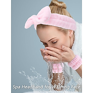 VELSCRUN 6 Pack Hairband, Pink Microfiber Spa Headband, Makeup Headband, Face Wash Bow Tie Headband, Skincare Headbands for Women Girls Hair Accessories Gifts