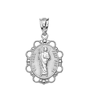 Claddagh Gold 925 Sterling Silver St. Jude Thaddeus Pray For Us Oval Medal Pendant