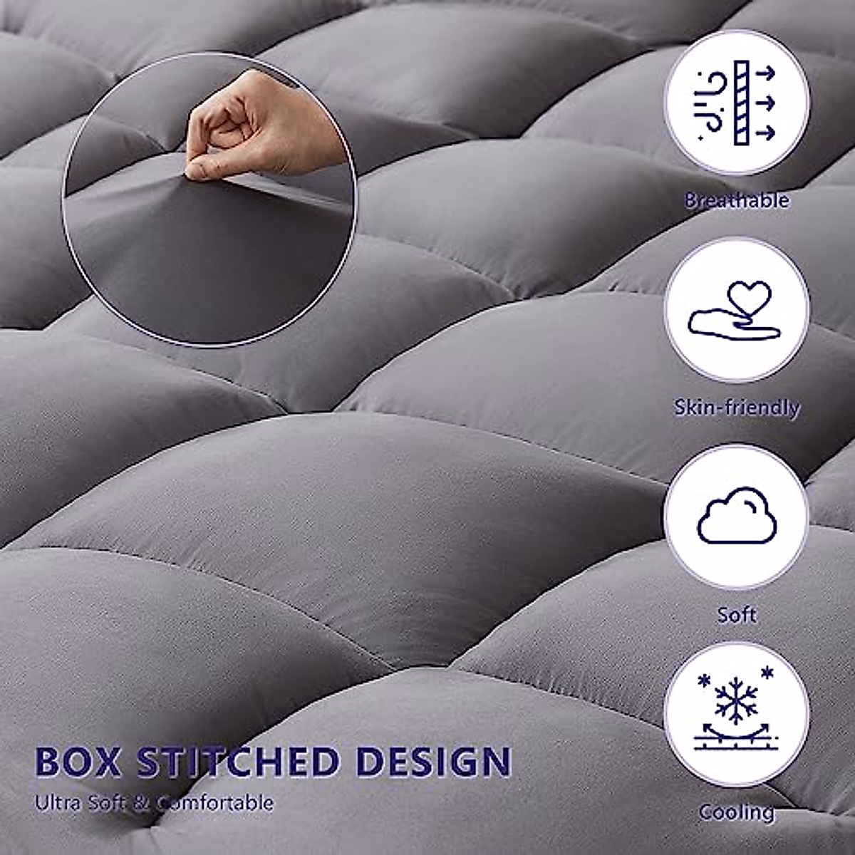 Homemate Memory Foam Mattress Topper Queen, Dual Layer 4 Inch Cooling Mattress Topper, 2 Inch Memory Foam Plus 2 Inch 1800TC Mattress Pad Comfort Support, Pillow Top with 8-21 Inch Deep Pocket, Grey