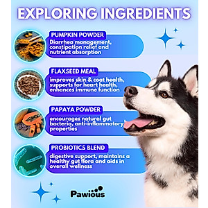 Probiotics for Dogs - Digestive Enzymes Gut Flora, Digestive Health, Immune System - Diarrhea Support, Itchy Skin, Allergies - Pumpkin, Flaxseed Meal, Papaya Powder - Probiotic Chews for Dogs