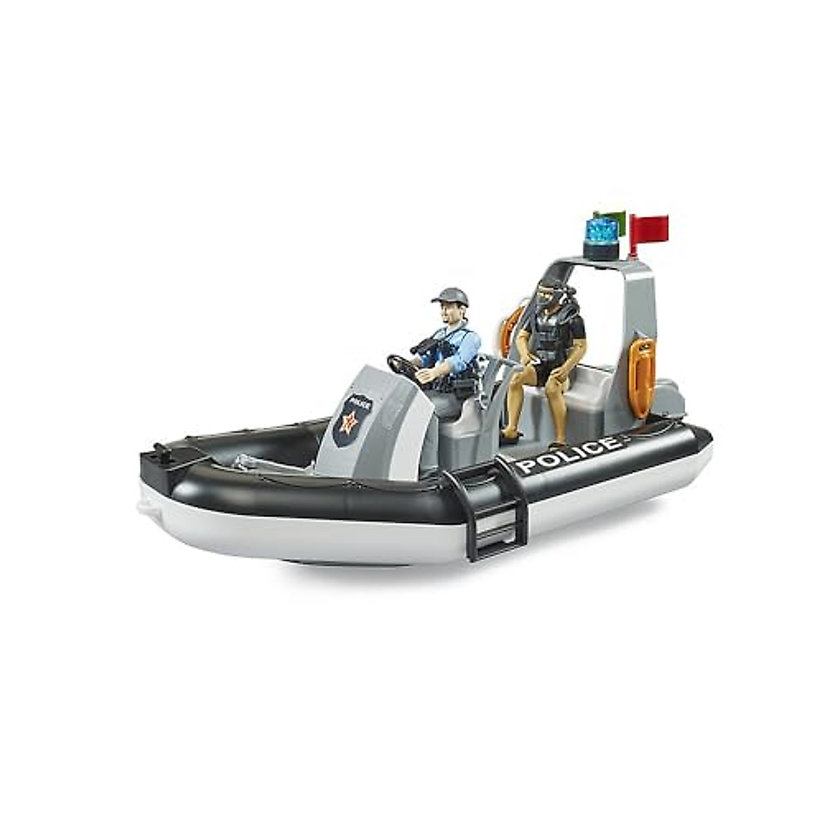 Bruder 62733 bworld Police Boat with Rotating Beacon Light, 2 Figures and Accessories