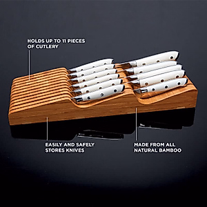 Sabatier In Drawer Knife Organizer, 11 Slots, Bamboo Knife Block, Kitchen Storage Holder for 11 Knives, Kitchen Knife Organizer