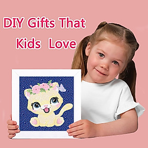 Miairivy Diamond Painting for Kids, 5D Animal Diamond Art Mini Small Kit(with Wooden Frame), DIY Cute Cat Big Gem Painting Set, Paint by Diamonds Crafts for Girls Boys Ages 4-12