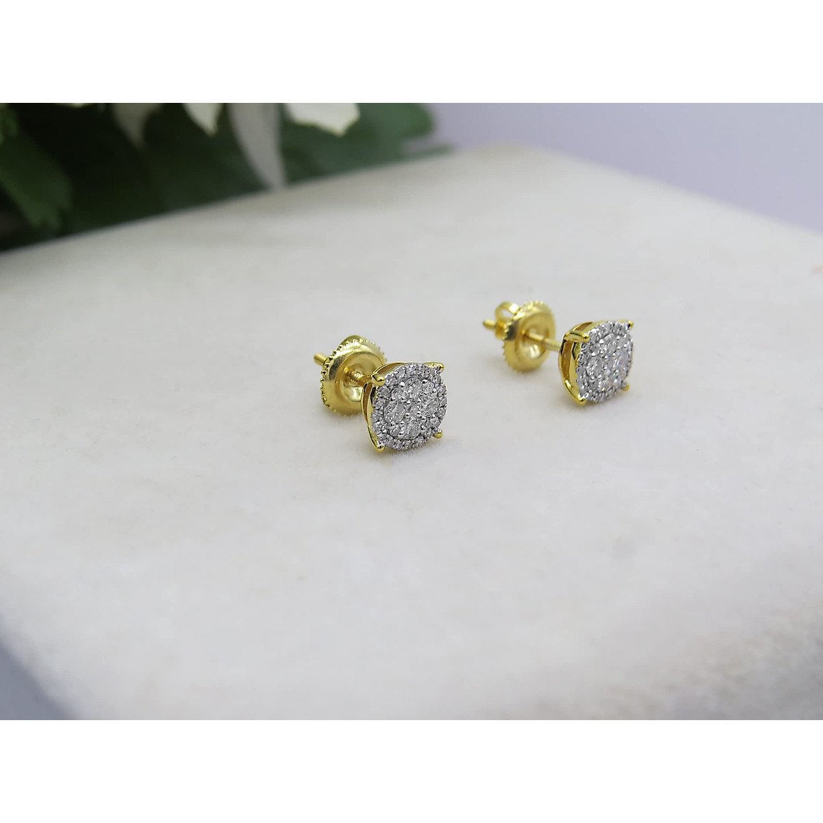 Dazzlingrock Collection 0.40 Carat (ctw) Round White Diamond Cluster Flower Stud Earrings for Her (Color I-J, Clarity I1-I2) in 14K Yellow Gold in Screw Back