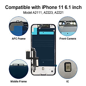 EFAITHFIX for iPhone 11 LCD Screen Replacement 6.1 Inch Frame Assembly LCD Display and 3D Touch Screen Digitizer with Repair Tools Kit for A2111, A2223, A2221 with Waterproof Adhesive Tempered Glass