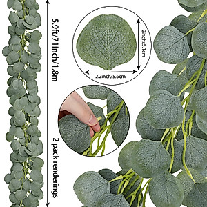 JPSOR 5 Pack Artificial Eucalyptus Garland Greenery Eucalyptus Vines Faux Silver Dollar Eucalyptus Strands for Mantle Table Wedding Party Garden Home Decoration