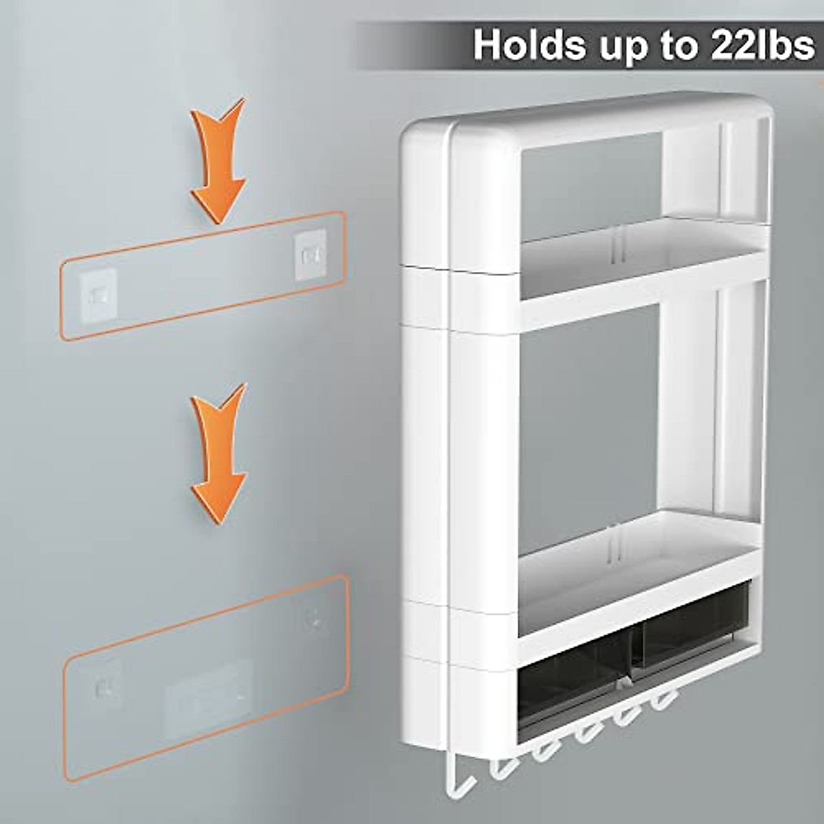 2-Tier Bathroom Space Saver,Over The Toilet Storage for Bath Essentials, Restroom Organization and Storage Shelf Over Washer and Dryer,No Drill,White