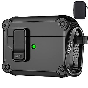 Valkit Compatible Airpods Pro Case Cover with Lock, Military Rugged Shockproof AirPod Pro Case for Men Women Hard Shell iPod Protective Skin with Keychain for Air Pod Pro Charging Case, Black