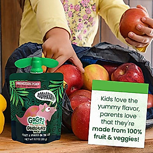 GoGo squeeZ Fruit & veggieZ Variety Pack, Jurassic Pear, Roarrrr Berry & Prehistoric Peach, 3.2 oz (Pack of 20), Unsweetened Snacks for Kids, No Gluten, Nut & Dairy, Recloseable Cap, BPA Free Pouches