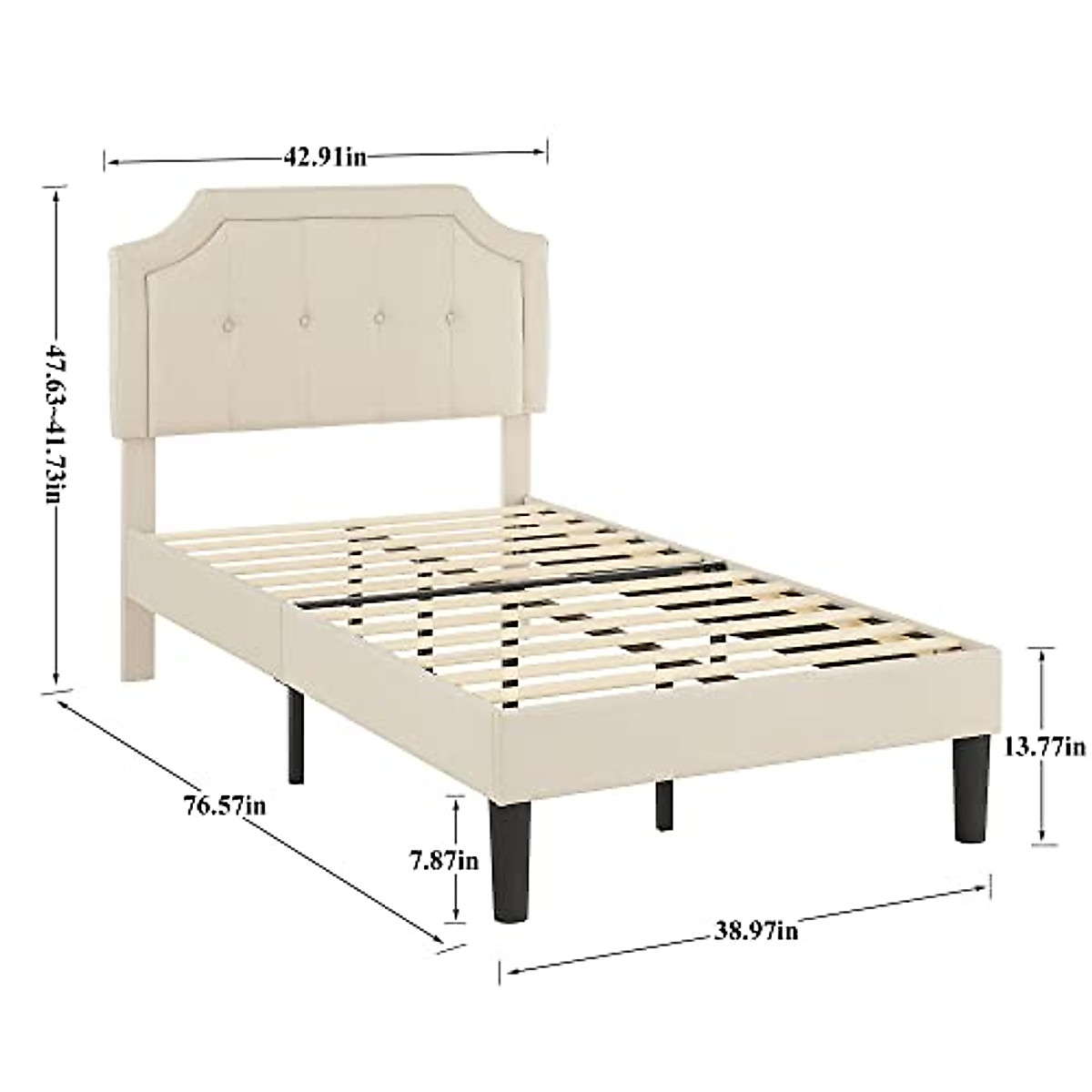 VECELO Premium Upholstered Platform Bed Diamond Stitched Panel Headboard, Metal Frame & 12 Strong Wood Slat Support, Mattress Foundation/Easy Assembly,Twin,Beige