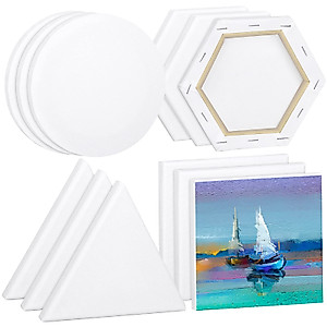 Aodaer 12 Pieces Stretched Canvas Blank Painting Canvas 6 Inch Panel Artist White Canvas Boards Triangle Square Hexagon Round Shape Canvas Frame for Acrylic Pouring Oil Painting
