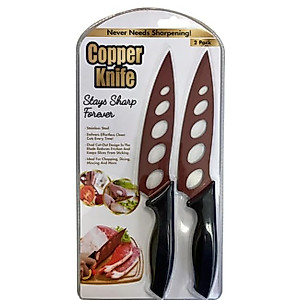 Sharp Forever Copper Knife 4 Pack - Stainless Steel Kitchen Knives with Ergonomic Grip and Copper Coating for Effortless Cutting