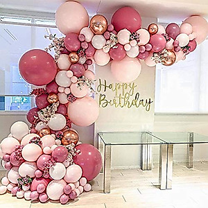 Rose red Balloon Garland Arch Kit – 100 Pack Rose red Baby Pink Metallic Rose Gold Balloons ,Double Latex Balloons for Princess Wedding Baby Shower Birthday Evening Decorations