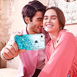 Ruky iPhone 6 6s 7 8 Case, iPhone SE 2020 Case, Glitter Full Body Rugged Liquid Cover with Built-in Screen Protector Shockproof Heavy Duty Girls Women Case for iPhone SE 2022 4.7” (Gradient Teal)