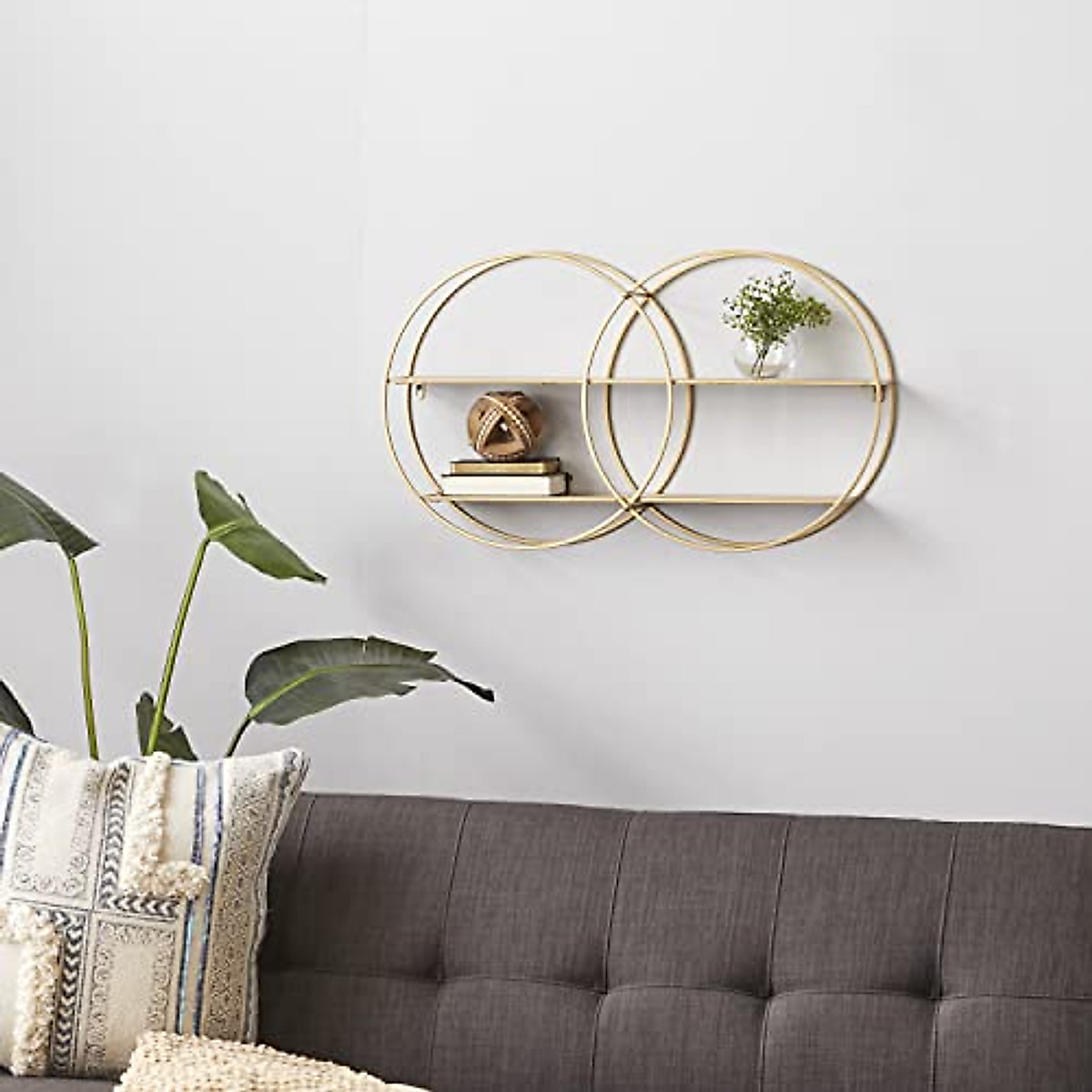 CosmoLiving by Cosmopolitan Metal Round 2 Shelf Wall Shelf, 30" x 6" x 18", Gold